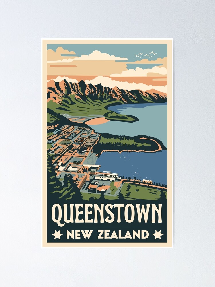"A Vintage Travel Art of Queenstown - New Zealand " Poster for Sale by ...