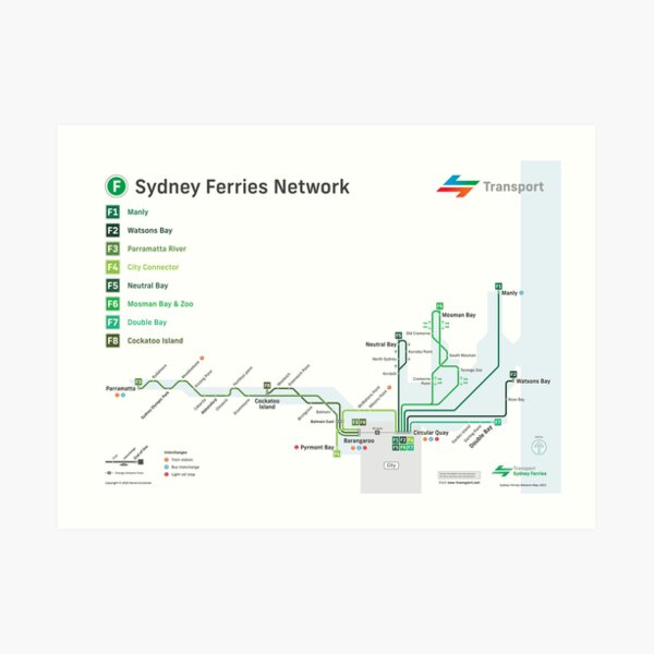 "Sydney Ferries Map" Art Print for Sale by woodenorigami | Redbubble
