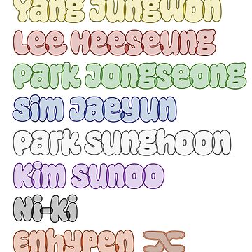 "Enhypen Fan Chant/Member Names" Sticker for Sale by lilymarg | Redbubble