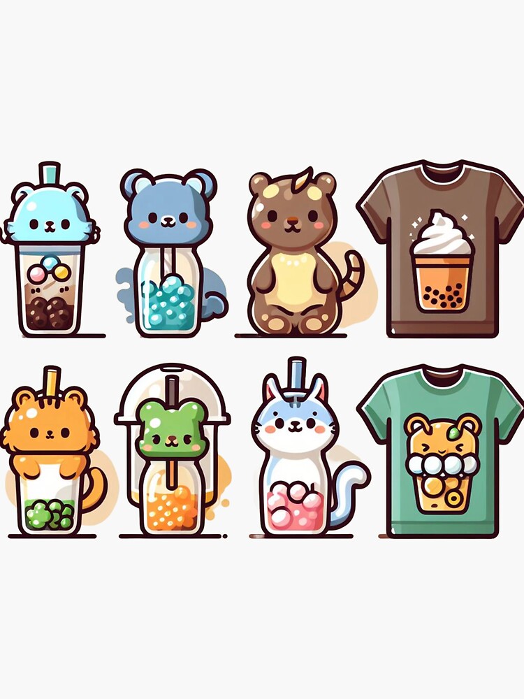 "Animal Bubble Tea Set" Sticker for Sale by adrianclabass | Redbubble