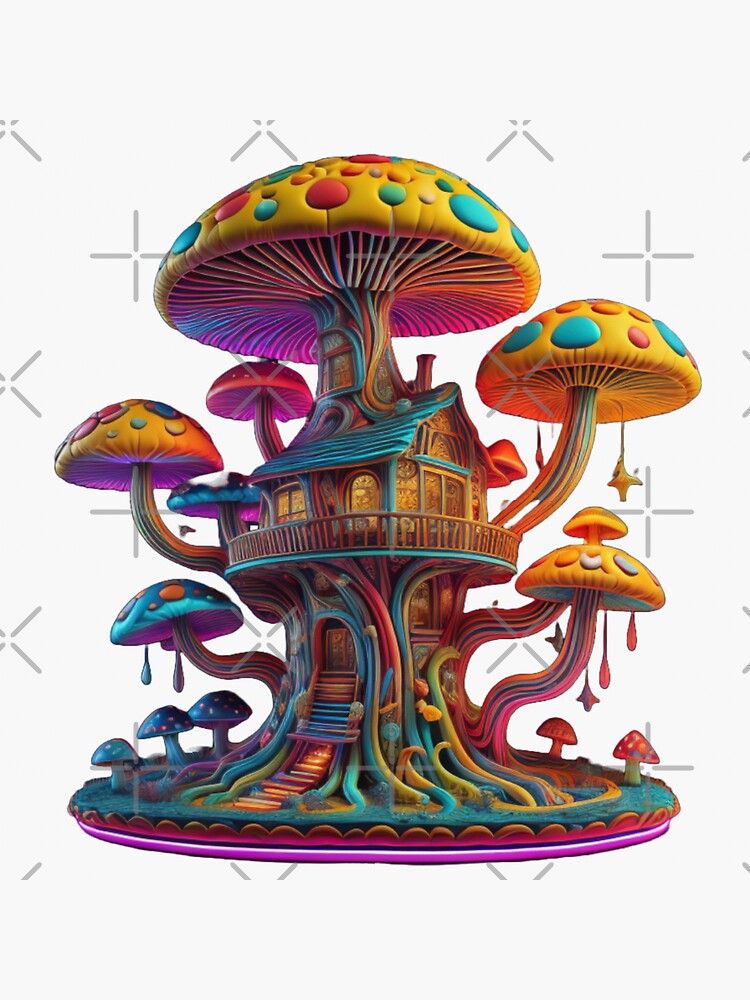 "3D Rainbow Mushroom Treehouses #1" Sticker for Sale by NeuroNectar ...