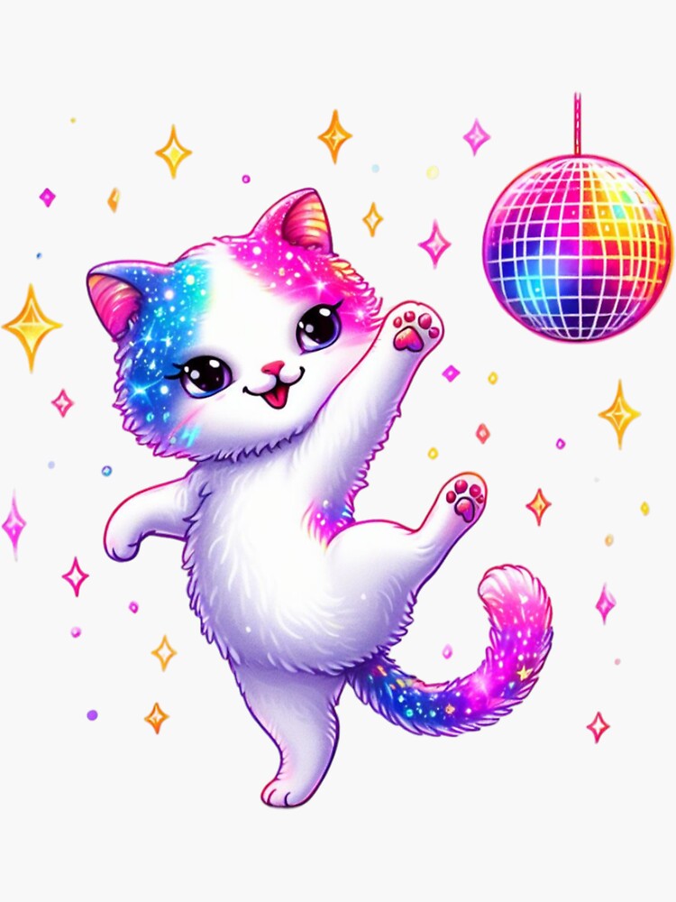 "Colorful Dancing Disco Kitty" Sticker for Sale by AssortedWonders ...