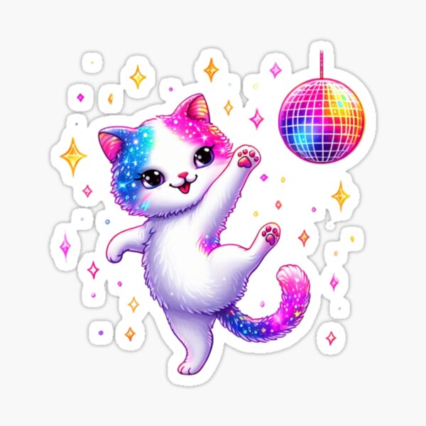 "Colorful Dancing Disco Kitty" Sticker for Sale by AssortedWonders ...
