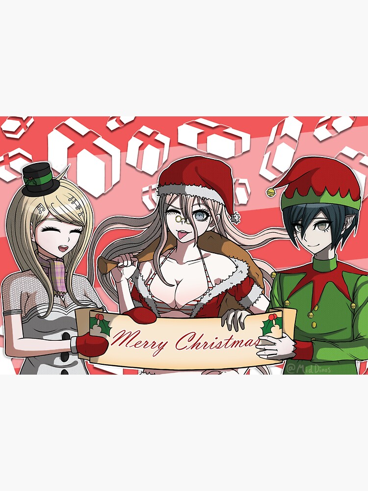 "Christmas with Kaede, Miu and Shuichi!" Sticker for Sale by MidDinos | Redbubble