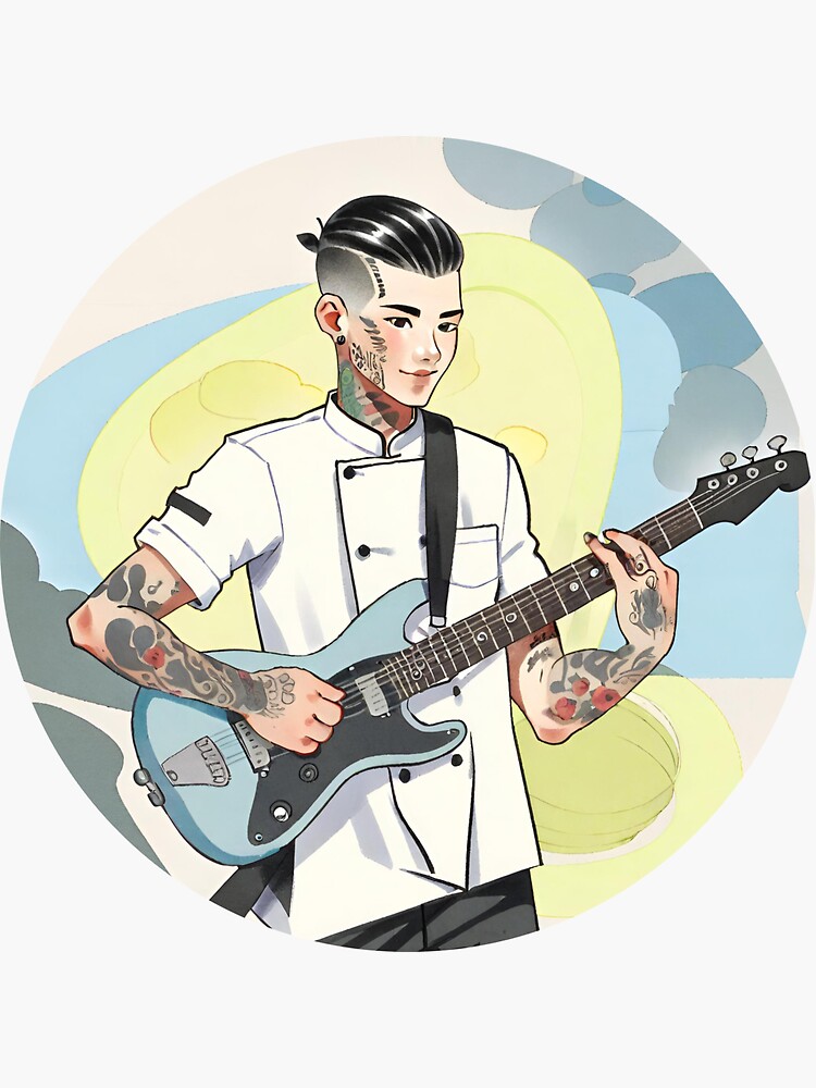 "Young Cook playing electric guitar - sticker" Sticker for Sale by LTI ...