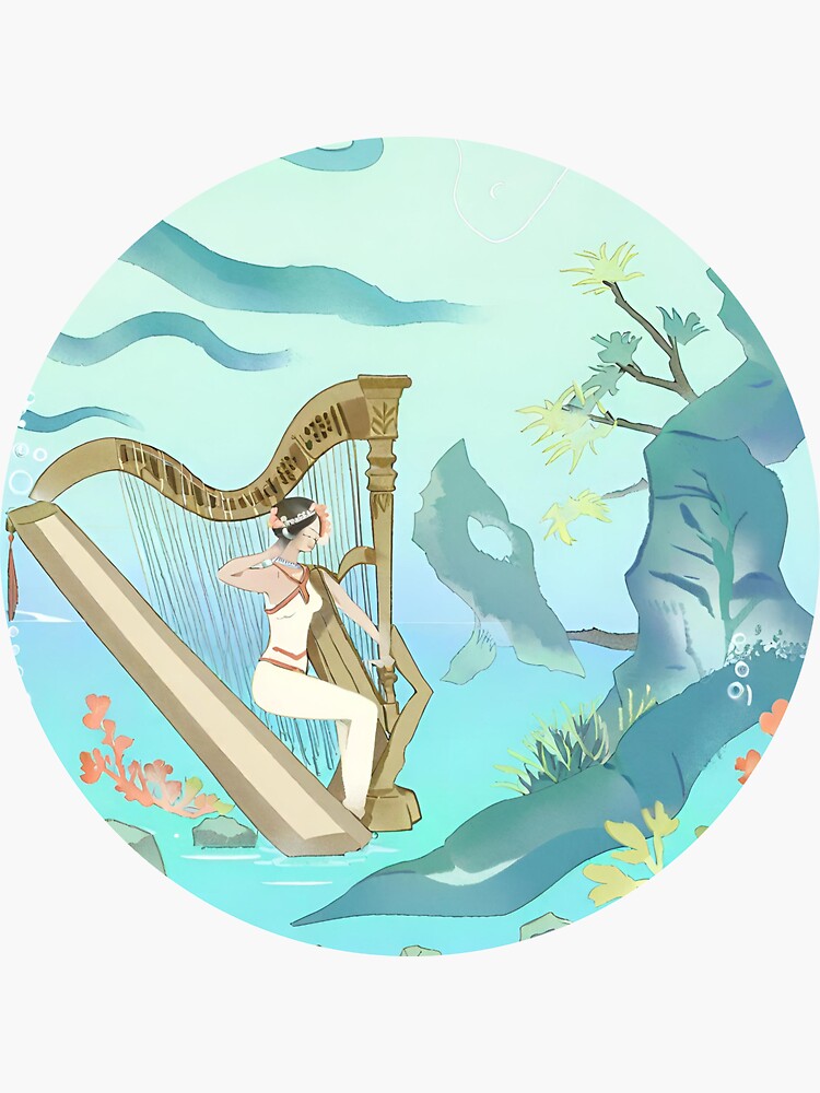 "Goddess playing harp under ocean water - sticker" Sticker for Sale by LTI-Stickers | Redbubble