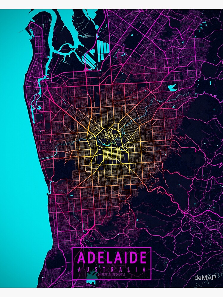 "Adelaide City Map of Australia - Neon" Poster for Sale by deMAP ...