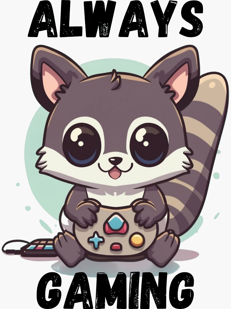 "Cute Racoon Always Gaming" Sticker for Sale by Enigma-Graphics | Redbubble