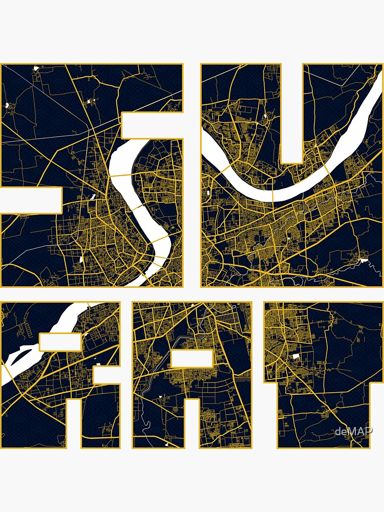 "Surat City Map of Gujarat, India - Gold Art Deco" Sticker for Sale by ...