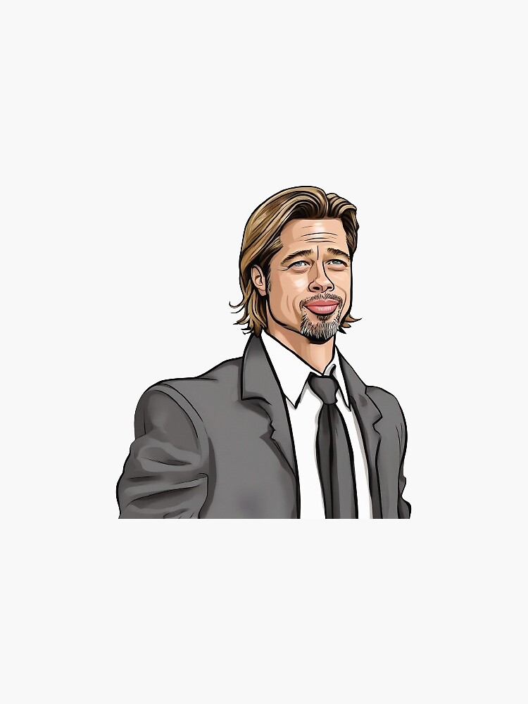 "Brad Pitt Cartoon Sticker" Sticker for Sale by DesignsByElias | Redbubble