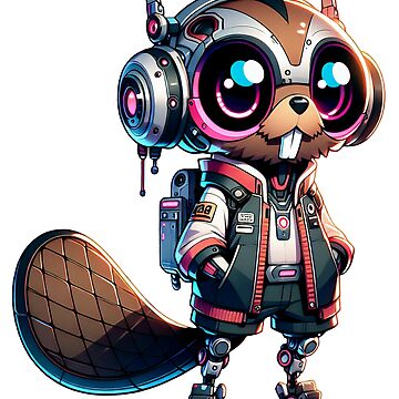 "Cute Cyberpunk Robot Beaver!" Sticker for Sale by kukamatsu | Redbubble