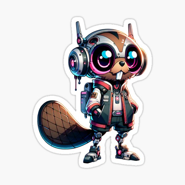 "Cute Cyberpunk Robot Beaver!" Sticker for Sale by kukamatsu | Redbubble