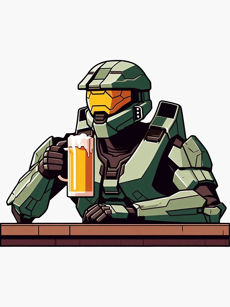 "Master Chief Drinking a Beer at a Bar" Sticker for Sale by My-Sticker ...