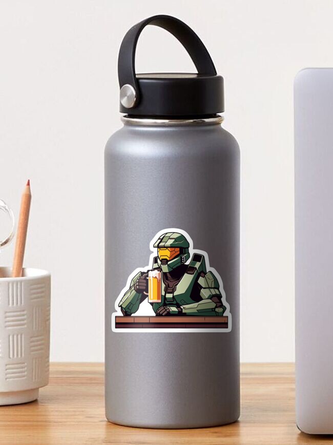 "Master Chief Drinking a Beer at a Bar" Sticker for Sale by My-Sticker ...