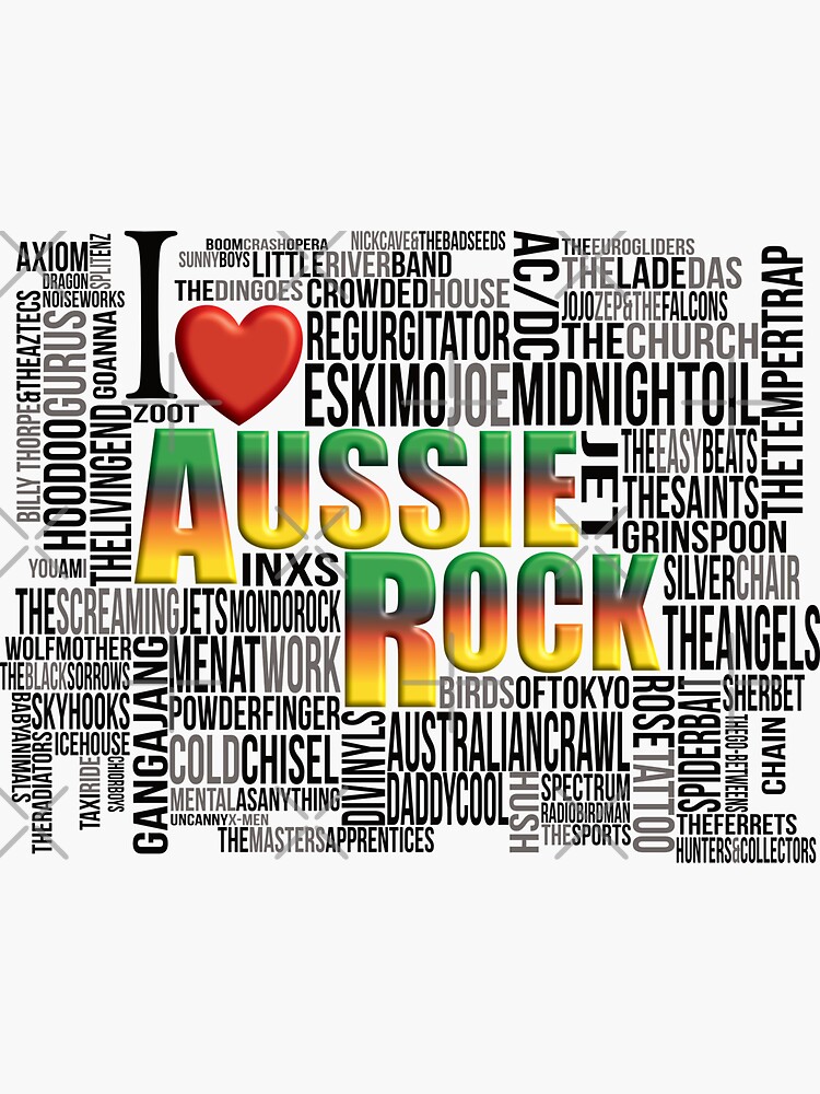 "I Love Aussie Rock Bands Text Design" Sticker for Sale by FlashMacDesign | Redbubble