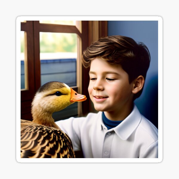 "A Boy and his Duck, but not a real boy, and not a real duck." Sticker ...