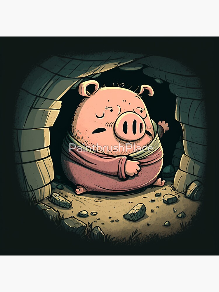 "Piggy Cave Adventure - Humorous Cartoon Pig in Spooky Setting" Sticker ...