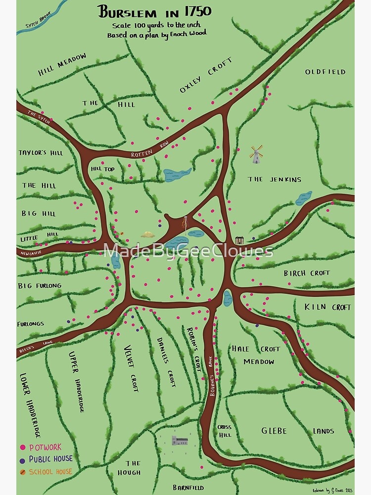 "Colourised Map of Burslem in 1750" Poster for Sale by MadeByGeeClowes ...