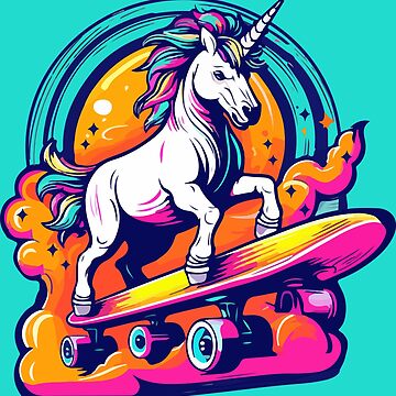 "Unicorn skateboarding neon color" Sticker for Sale by RobertaIvi ...
