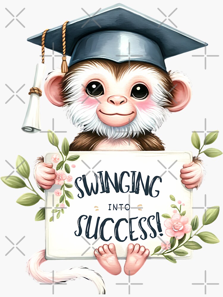 "Monkey Graduation: Swinging to Success" Sticker for Sale by PhotoFolio ...