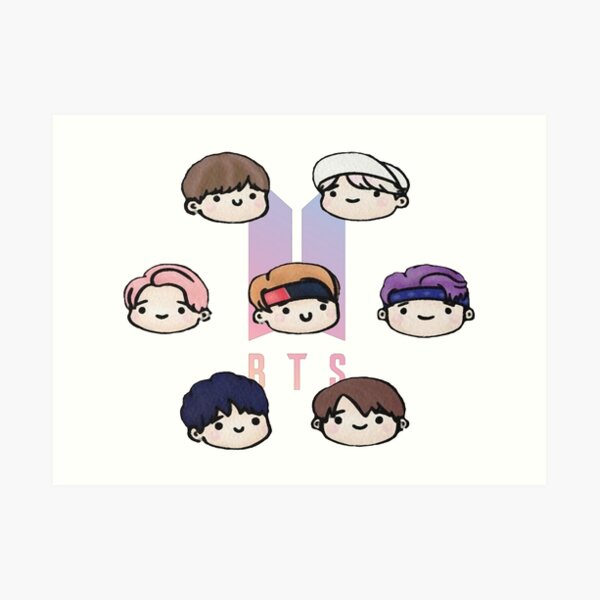 "BTS Cute Chibi Gesichter Logo" Kunstdruck von xSMxSerena | Redbubble
