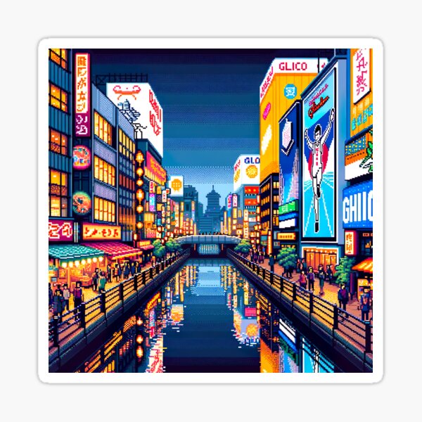 "Dotonbori Osaka Pixel Art" Sticker for Sale by unrealartwork | Redbubble