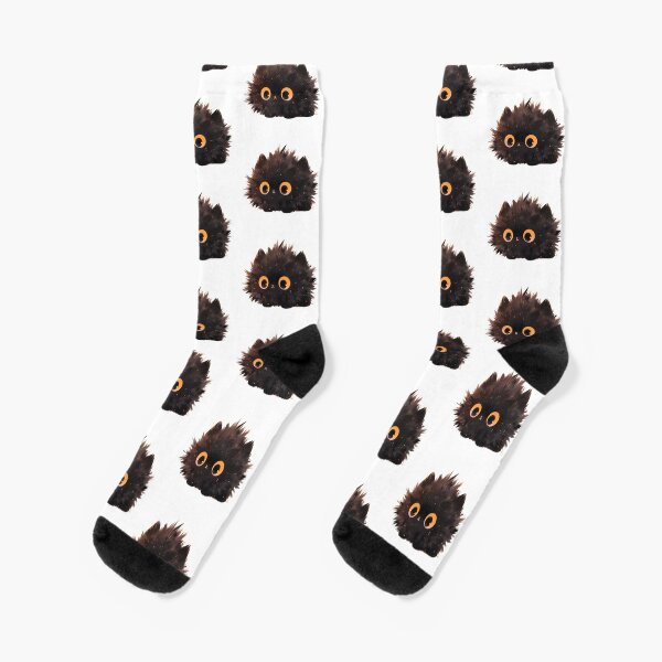 "Black Cat Art,Cute flurry black cat" Socks for Sale by xiao xuans ...
