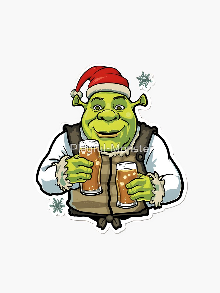"Christmas Shrek with beer" Sticker by Playful-Monster | Redbubble