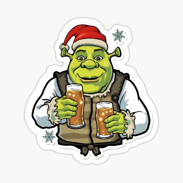 "Christmas Shrek with beer" Sticker by Playful-Monster | Redbubble