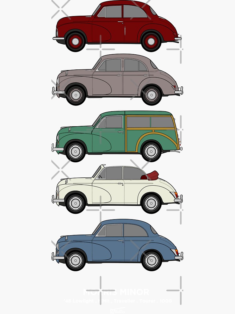 "Morris Minor Classic Car Collection Artwork" Sticker for Sale by ...