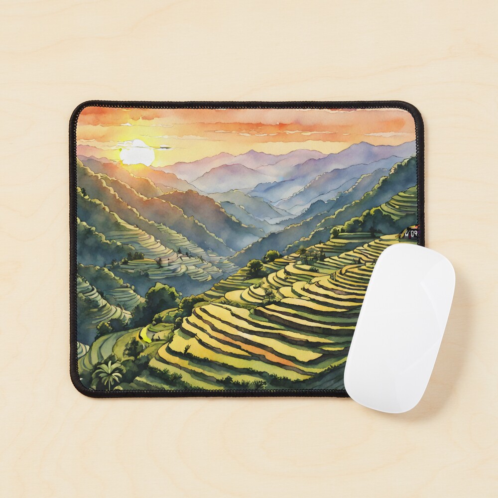 "Philippines Sunset: Banaue Rice Terraces Watercolor Beauty" Sticker ...