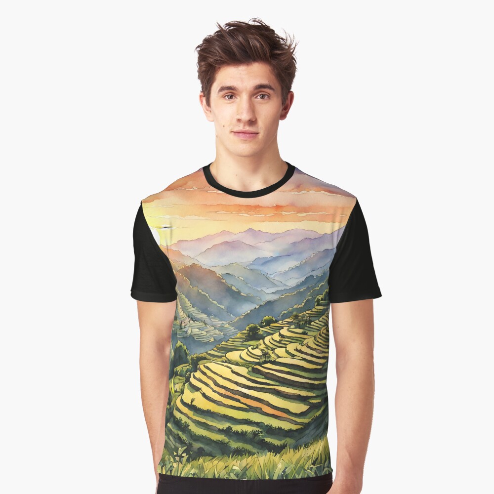 "Philippines Sunset: Banaue Rice Terraces Watercolor Beauty" Sticker ...