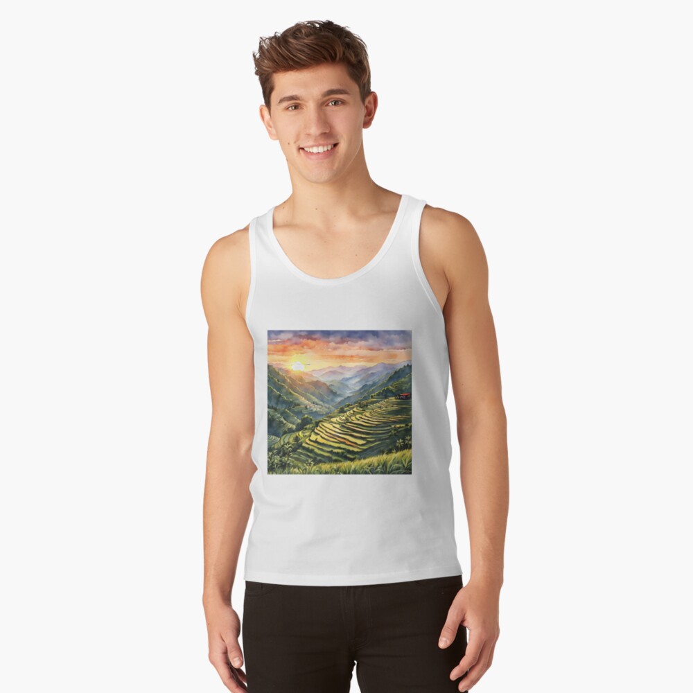 "Philippines Sunset: Banaue Rice Terraces Watercolor Beauty" Sticker ...