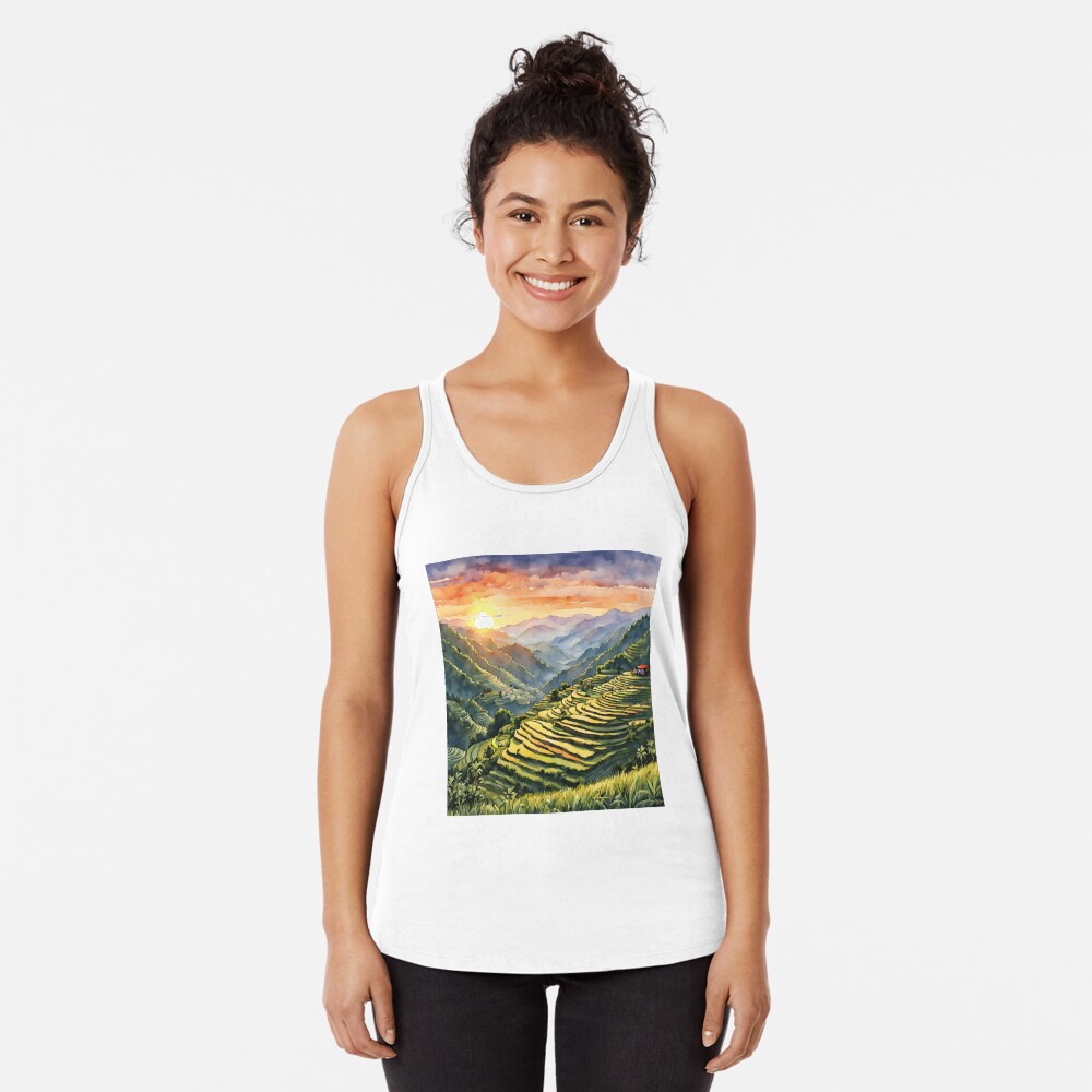 "Philippines Sunset: Banaue Rice Terraces Watercolor Beauty" Sticker ...