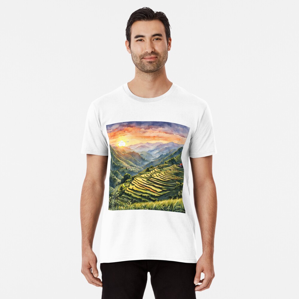 "Philippines Sunset: Banaue Rice Terraces Watercolor Beauty" Sticker ...
