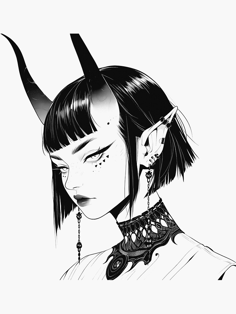 "Devil Girl, Anime, Satanic, Goth, Manga, Art" Sticker by Tomioka-Art ...