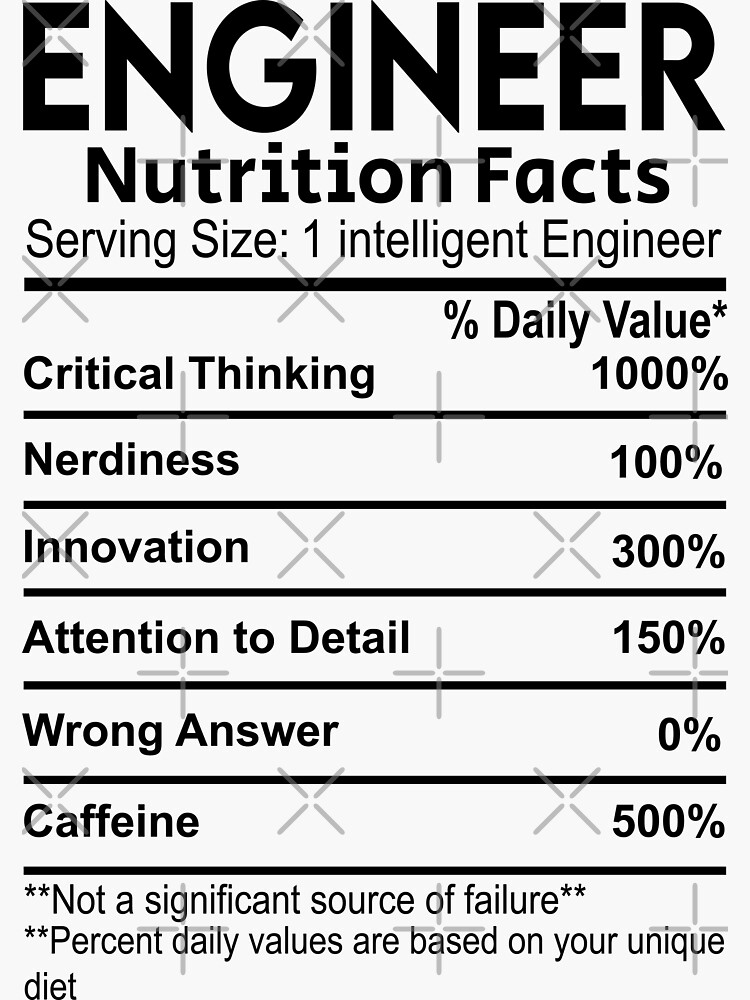 "Engineer Nutrition Facts" Sticker for Sale by Anniebuh | Redbubble