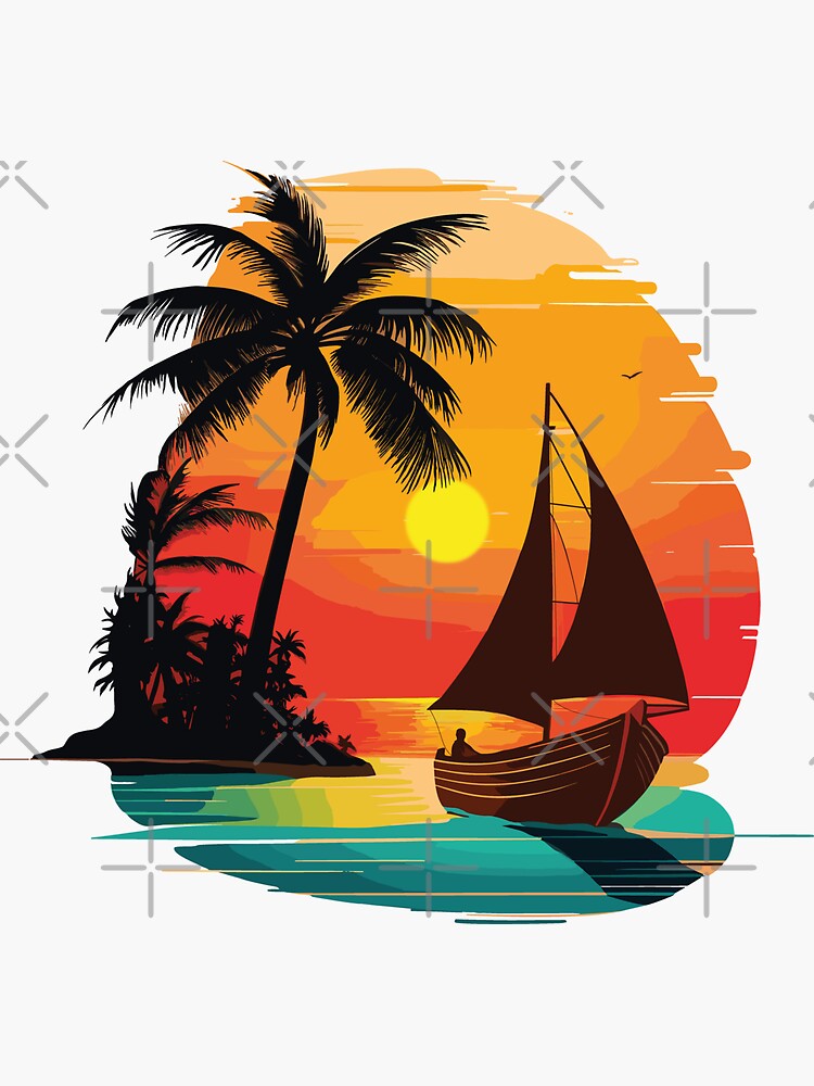 "Sail Away: Tropical Sunset Sailing Voyage" Sticker for Sale by ...