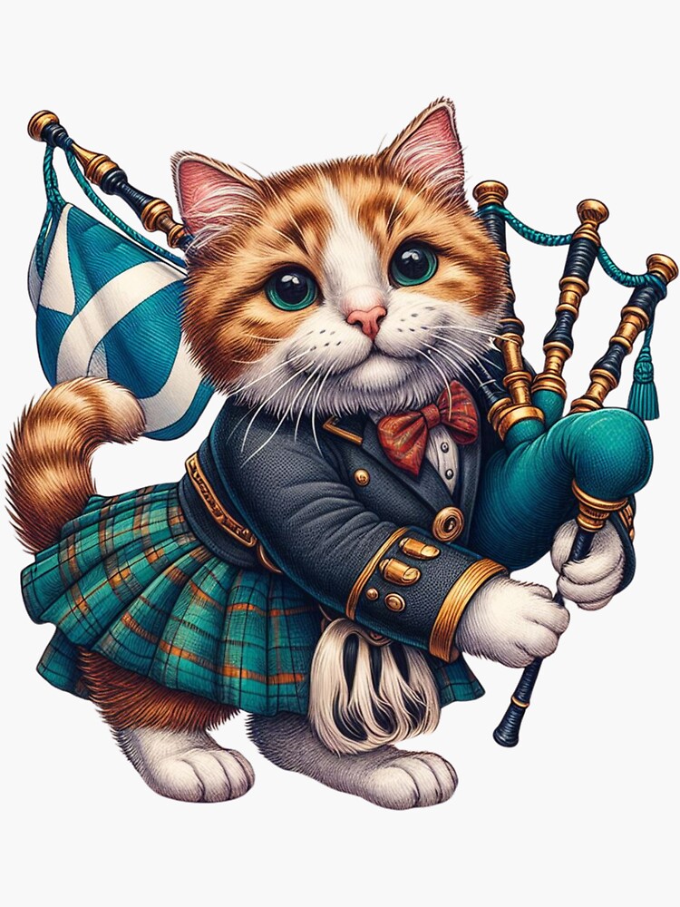 "Scottish Cat with Bagpipes" Sticker for Sale by Azrora | Redbubble