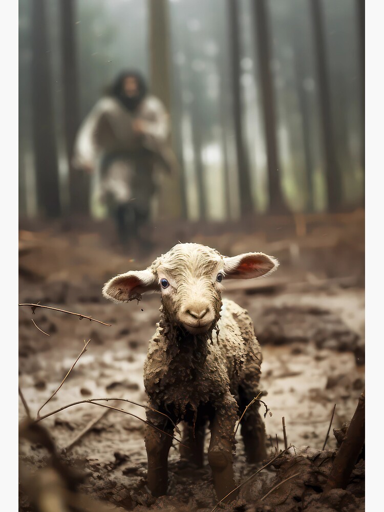 "Jesus Christ Running After Lost Lamb" Art Board Print for Sale by ...