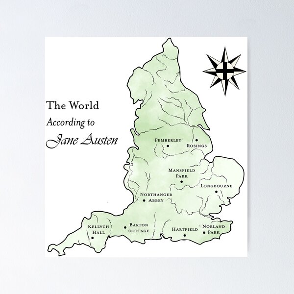 "Jane Austen Map of England Literary Bookish" Poster for Sale by ...