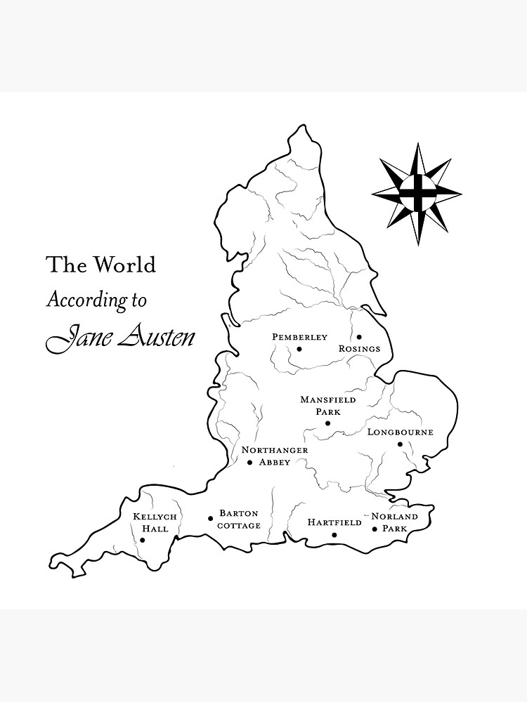 "Jane Austen Map of England Literary Bookish" Sticker for Sale by ...
