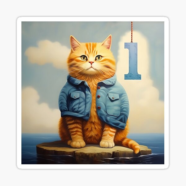 "Number One with Cat | Numerals | Cat Illustration | Cat Art" Sticker ...