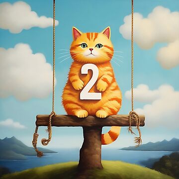"Number Two with Cat | Numerals | Cat Illustration | Cat Art" Sticker ...
