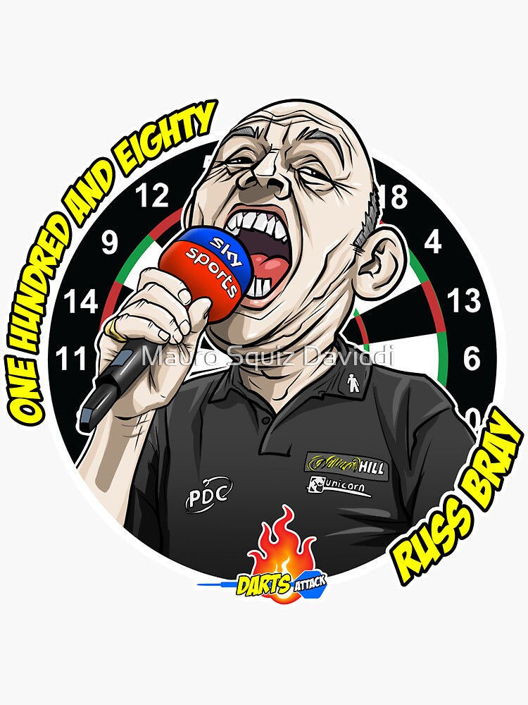 "Caricatura Russ Bray, by Darts Attack" Sticker for Sale by Mauro ...