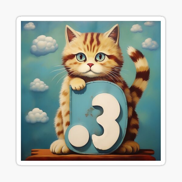 "Number Three with Cat | Numerals | Cat Illustration | Cat Art" Sticker ...