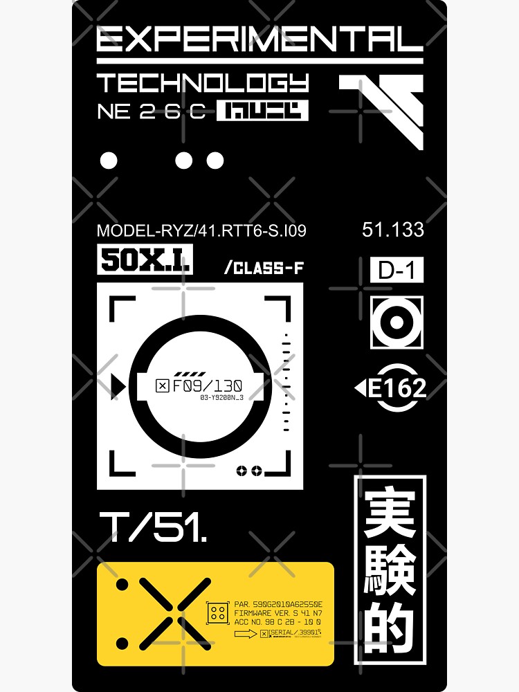 "Experimental technology prototype decal label black " Sticker by Arez ...