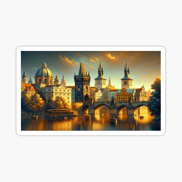 ""Golden Hour in Prague: Charles Bridge Elegance" Sticker for Sale by ...