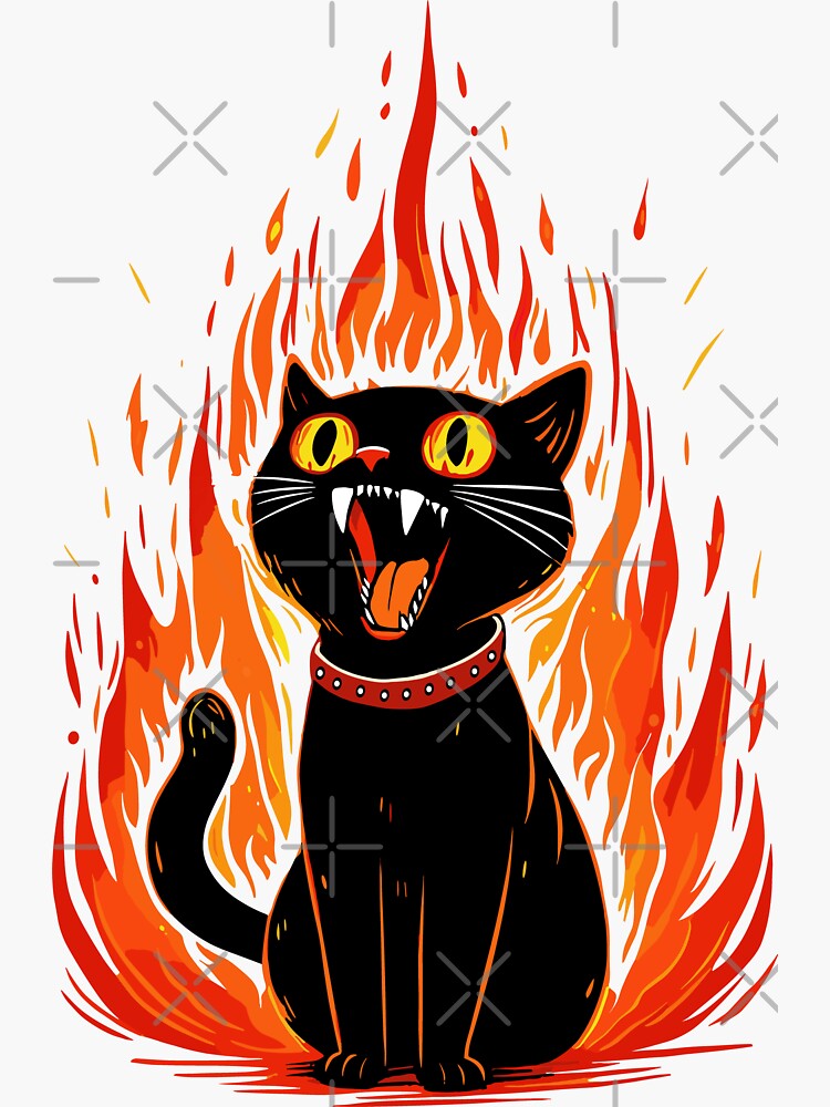 "Black Cat On Fire" Sticker for Sale by Gkinoki | Redbubble