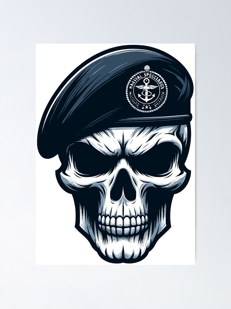 "Naval Special Forces Skull Emblem - Military Badge Design" Poster for ...
